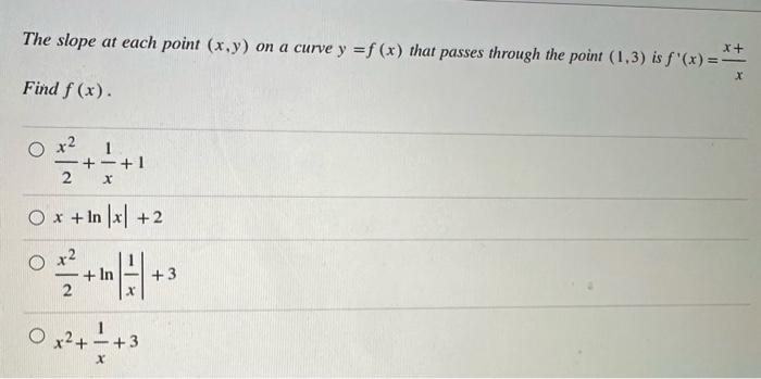 Solved The slope at each point (x,y) on a curve y=f(x) that | Chegg.com