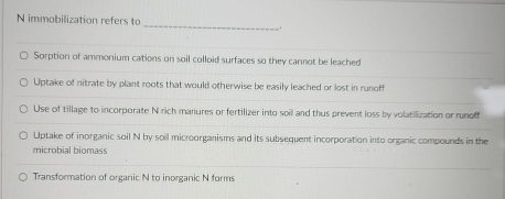 Solved N ﻿immobilization refers to q,Sorption of ammonium | Chegg.com