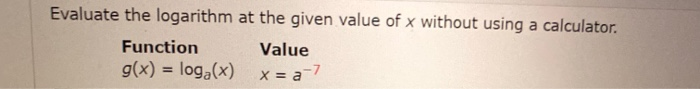 Solved Evaluate the logarithm at the given value of x | Chegg.com