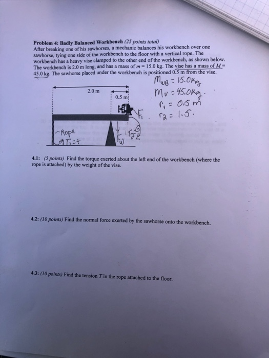 Solved Problem 4: Badly Balanced Workbench (25 points total) | Chegg.com
