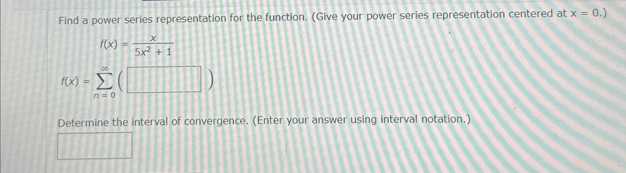 Find a power series representation for the function. | Chegg.com