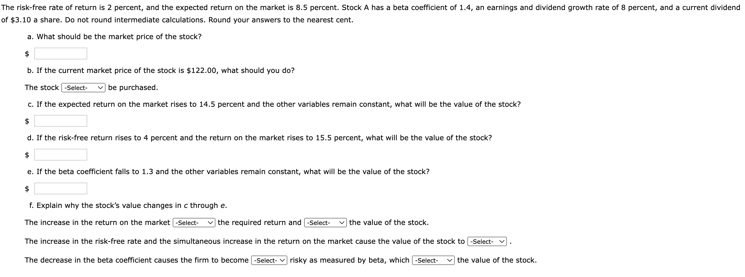 Solved The risk-free rate of return is 2 ﻿percent, and the | Chegg.com