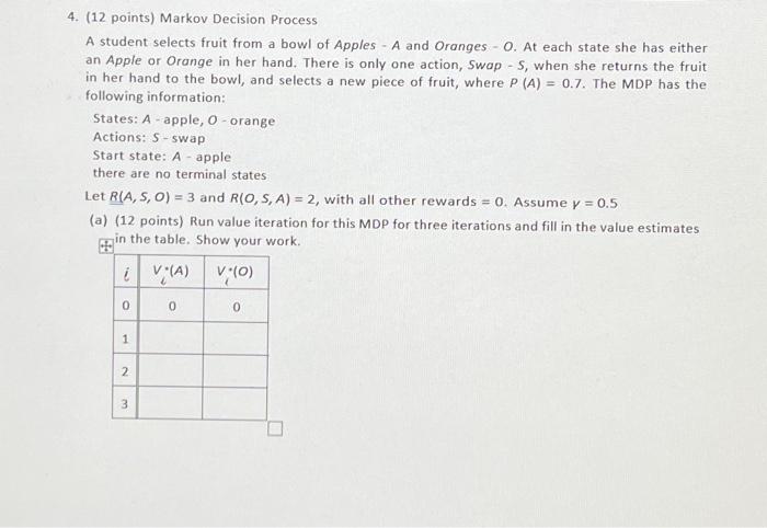 Solved 4. (12 points) Markov Decision Process A student | Chegg.com