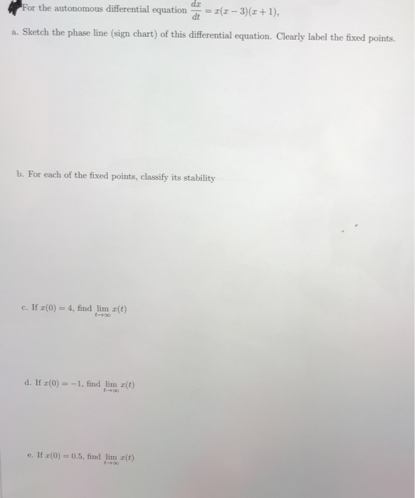 Solved For the autonomous differential equation = (x - 3)(x | Chegg.com