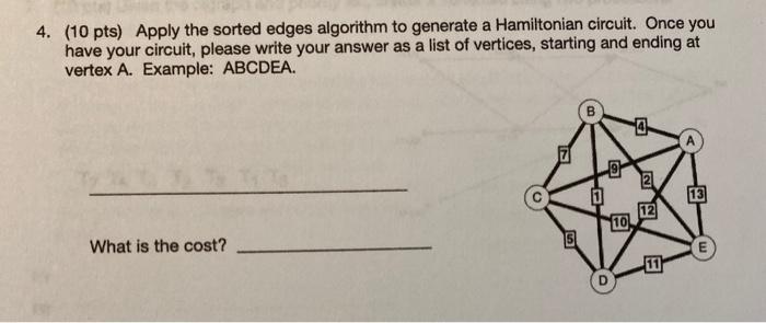 Solved 4. (10 pts) Apply the sorted edges algorithm to | Chegg.com