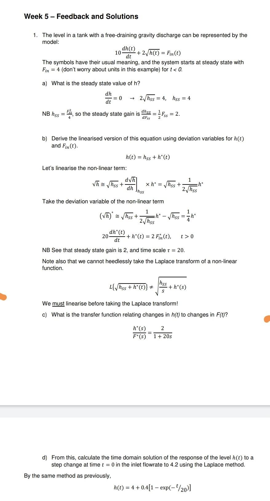 Solved Tutorial 5 - Linearisation of dynamic models - 1. The | Chegg.com
