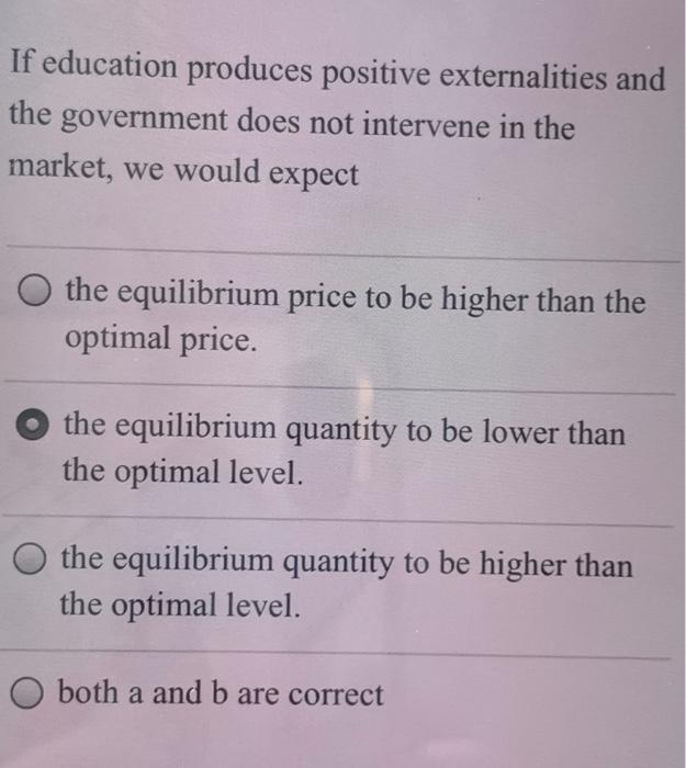 Solved If education produces positive externalities and the | Chegg.com