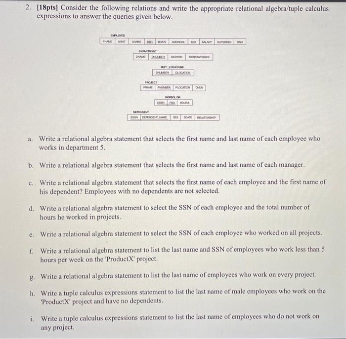 Solved 2. [18pts] Consider the following relations and write | Chegg.com