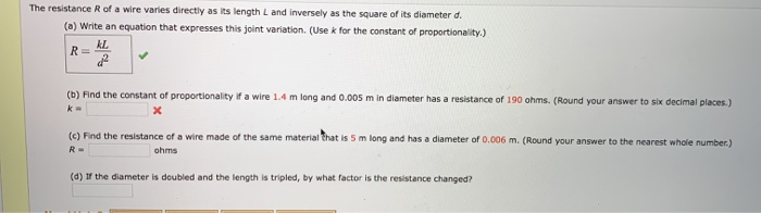 Solved The resistance R of a wire varies directly as its | Chegg.com