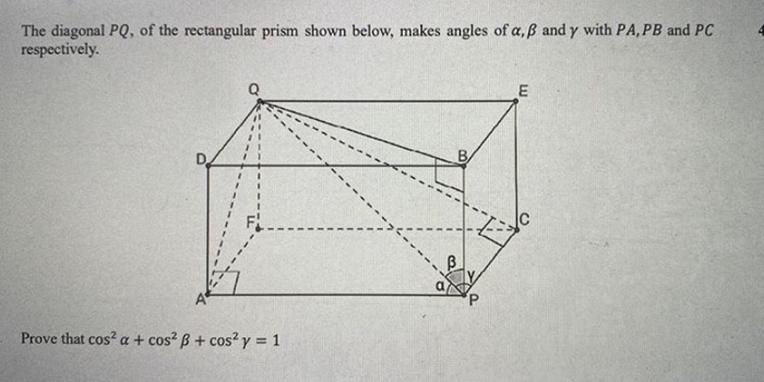 Solved The diagonal PQ, of the rectangular prism shown | Chegg.com