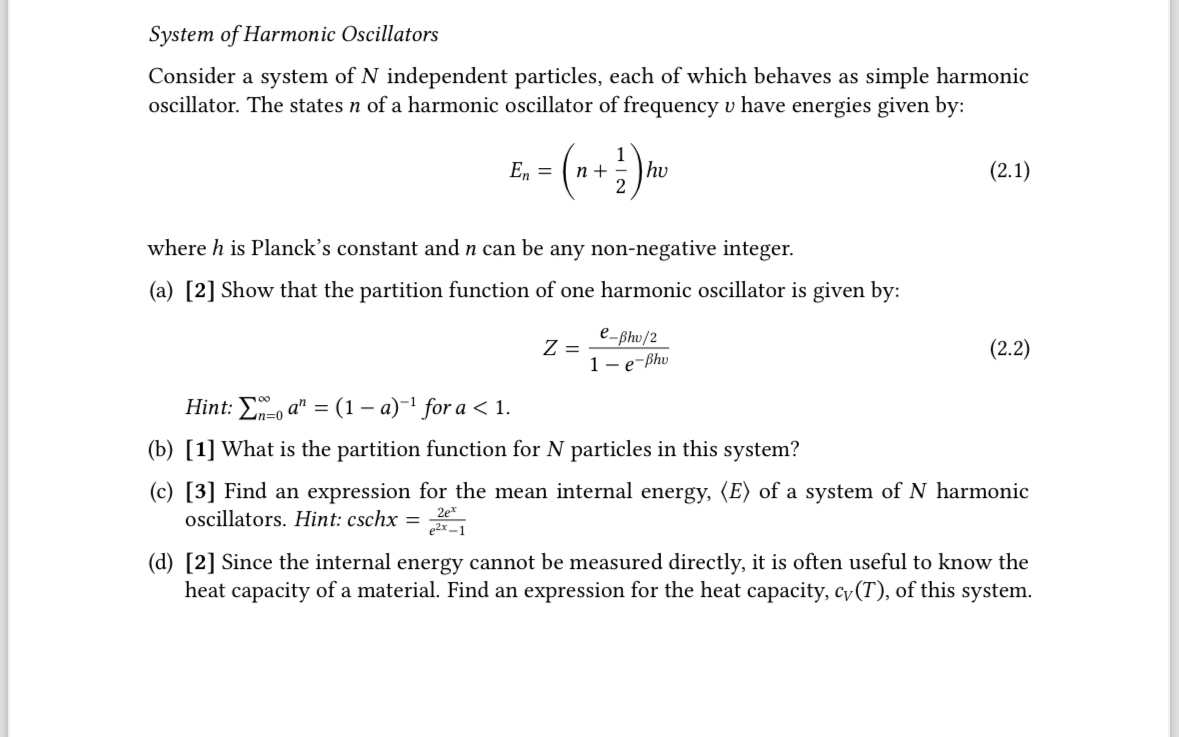 Solved System of Harmonic OscillatorsConsider a system of N | Chegg.com