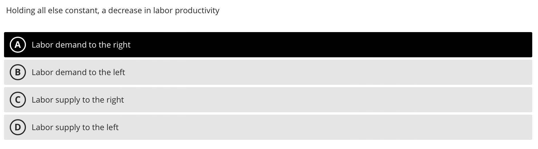 Solved Holding all else constant, a decrease in labor | Chegg.com