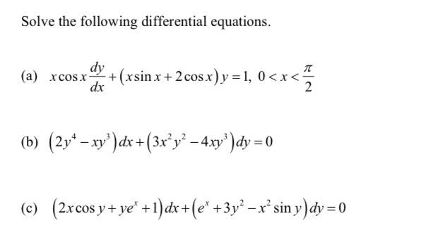Solved Solve the following differential equations. (a) | Chegg.com