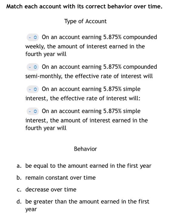 Solved Match each account with its correct behavior over | Chegg.com