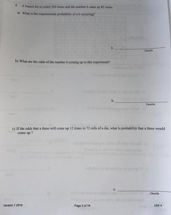 Solved 4. A biased die is rolled 500 times and the number 6 | Chegg.com