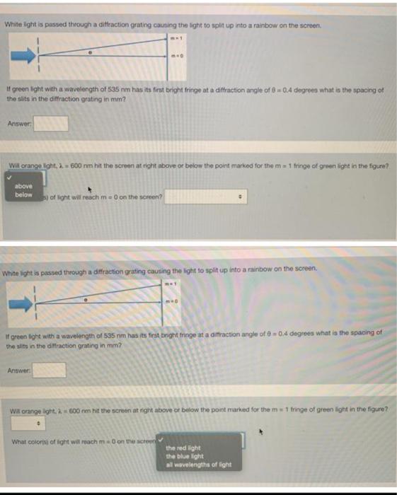 Solved White light is passed through a diffraction grating | Chegg.com