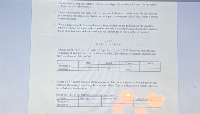 1. Create a macro that uses relative references and | Chegg.com