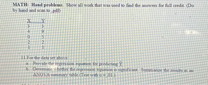 Solved MATH: Hand problems. Show all work that was used to | Chegg.com