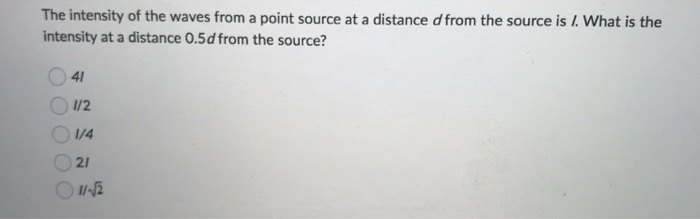 Solved The intensity of the waves from a point source at a | Chegg.com