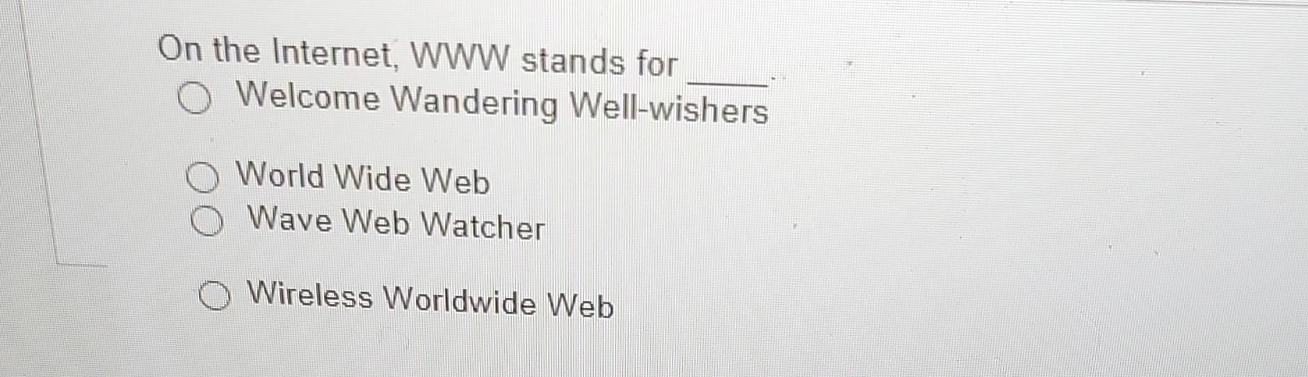 On the Internet, WWW stands for Welcome Wandering | Chegg.com