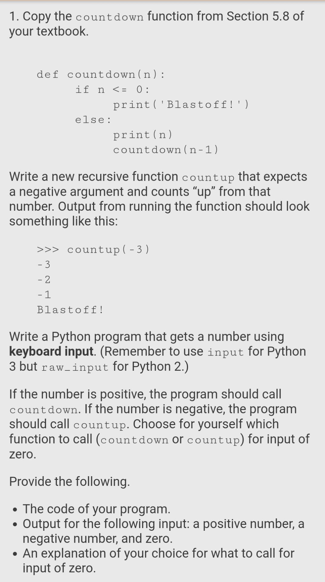 Solved 1 Copy The Countdown Function From Section 5 8 Of