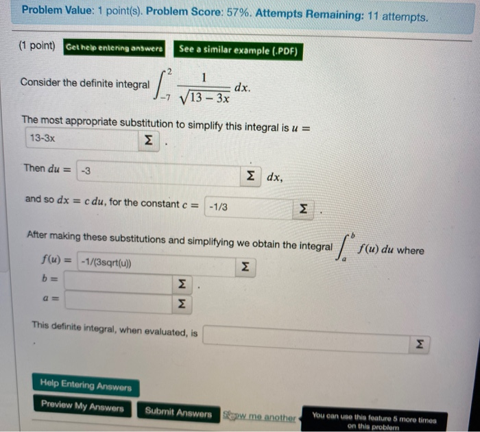 Solved HW28-4.5-Substitution: Problem 1 Www Problem Value: 1 | Chegg.com