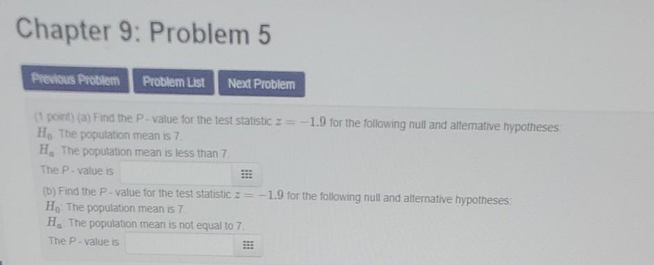 Solved Chapter 9: Problem 5 Previous Problem Problem List | Chegg.com