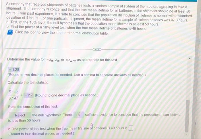 Solved A company that receives shipments of batteries tests | Chegg.com