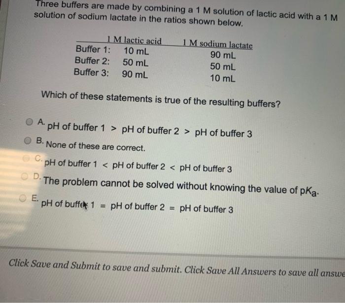 Solved Three buffers are made by combining a 1 M solution of | Chegg.com