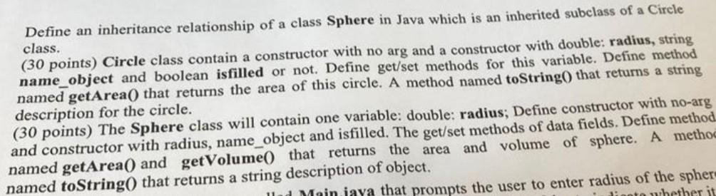 Solved Define an inheritance relationship of a class Sphere | Chegg.com
