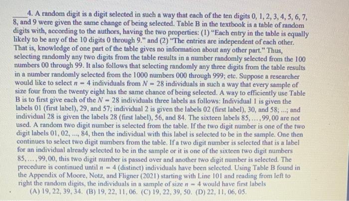 Solved 4 A Random Digit Is A Digit Selected In Such A Way 4017