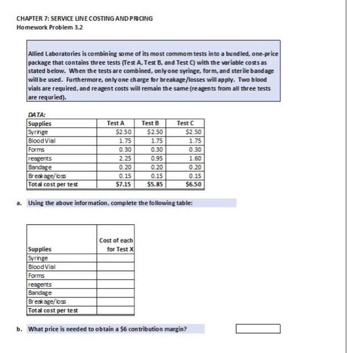 Solved CHAPTER 7: SERVICE LINE COSTING AND PRICING Homework | Chegg.com