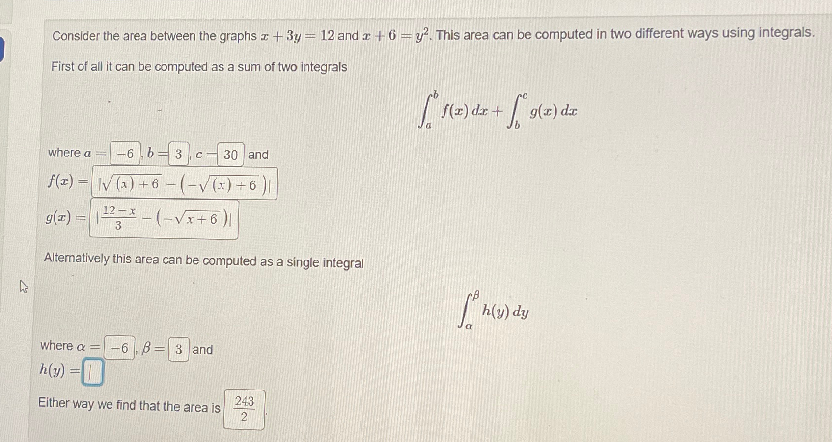 Solved Consider the area between the graphs x+3y=12 ﻿and | Chegg.com