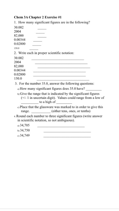 Solved Chem 3A Chapter 2 Exercise #1 1. How many significant | Chegg.com