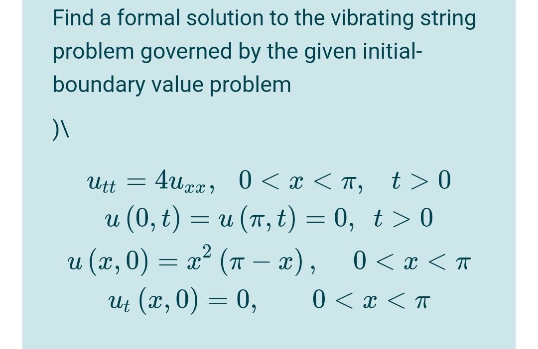 Solved Find a formal solution to the vibrating string | Chegg.com