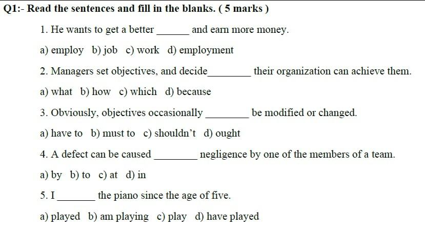Q1:- Read the sentences and fill in the blanks. (5 | Chegg.com