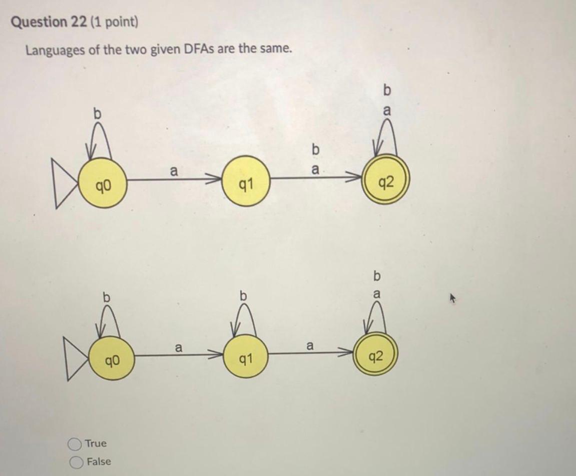 Solved Question 22 (1 point) Languages of the two given DFAs | Chegg.com