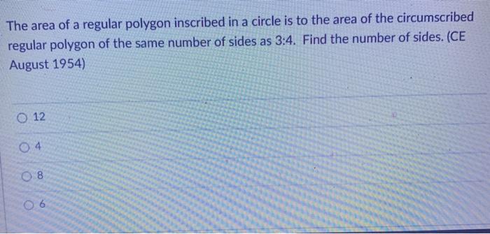 Solved The area of a regular polygon inscribed in a circle | Chegg.com