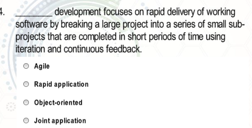 Solved development focuses on rapid delivery of | Chegg.com