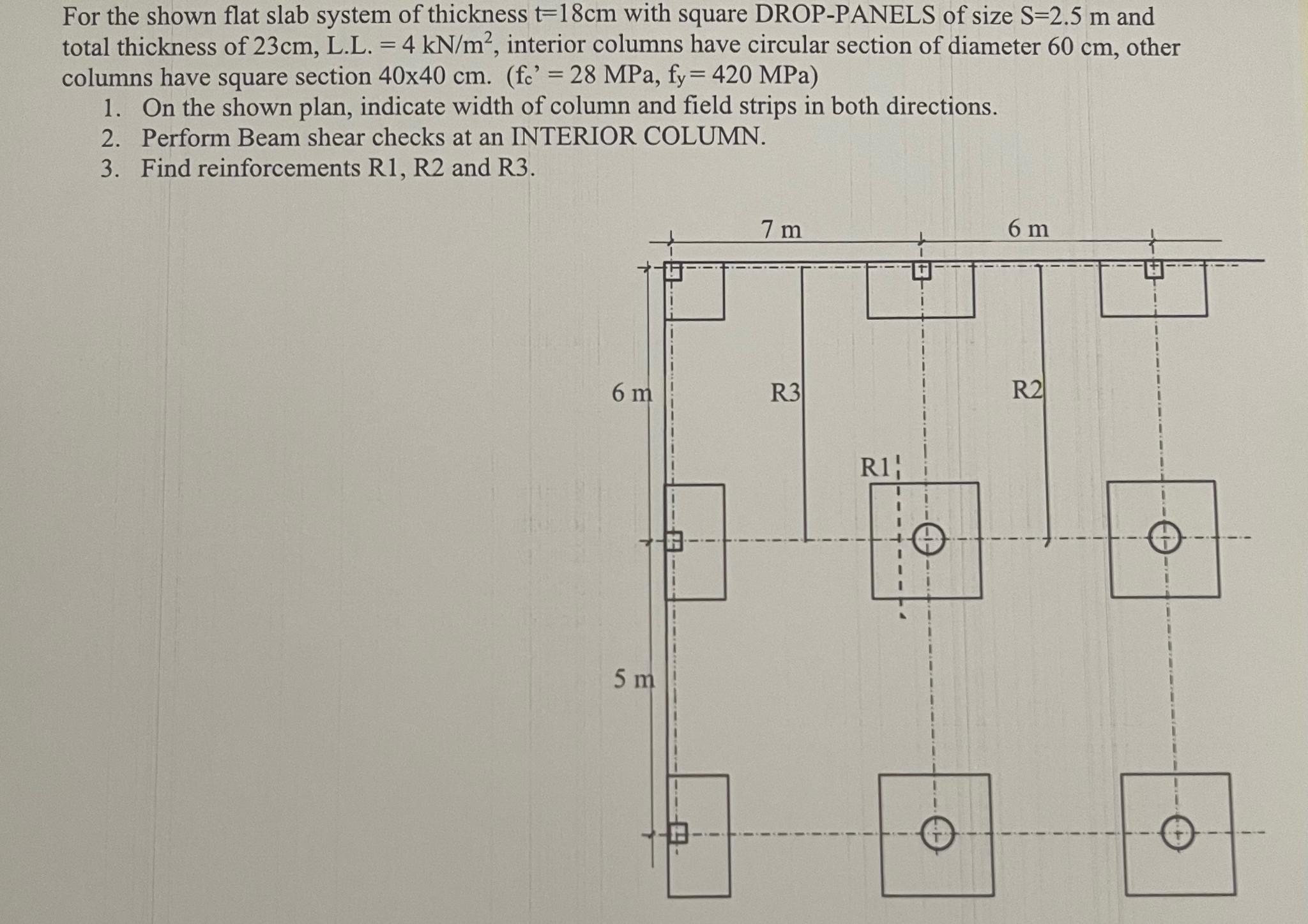 Solved For the shown flat slab system of thickness t=18cm | Chegg.com
