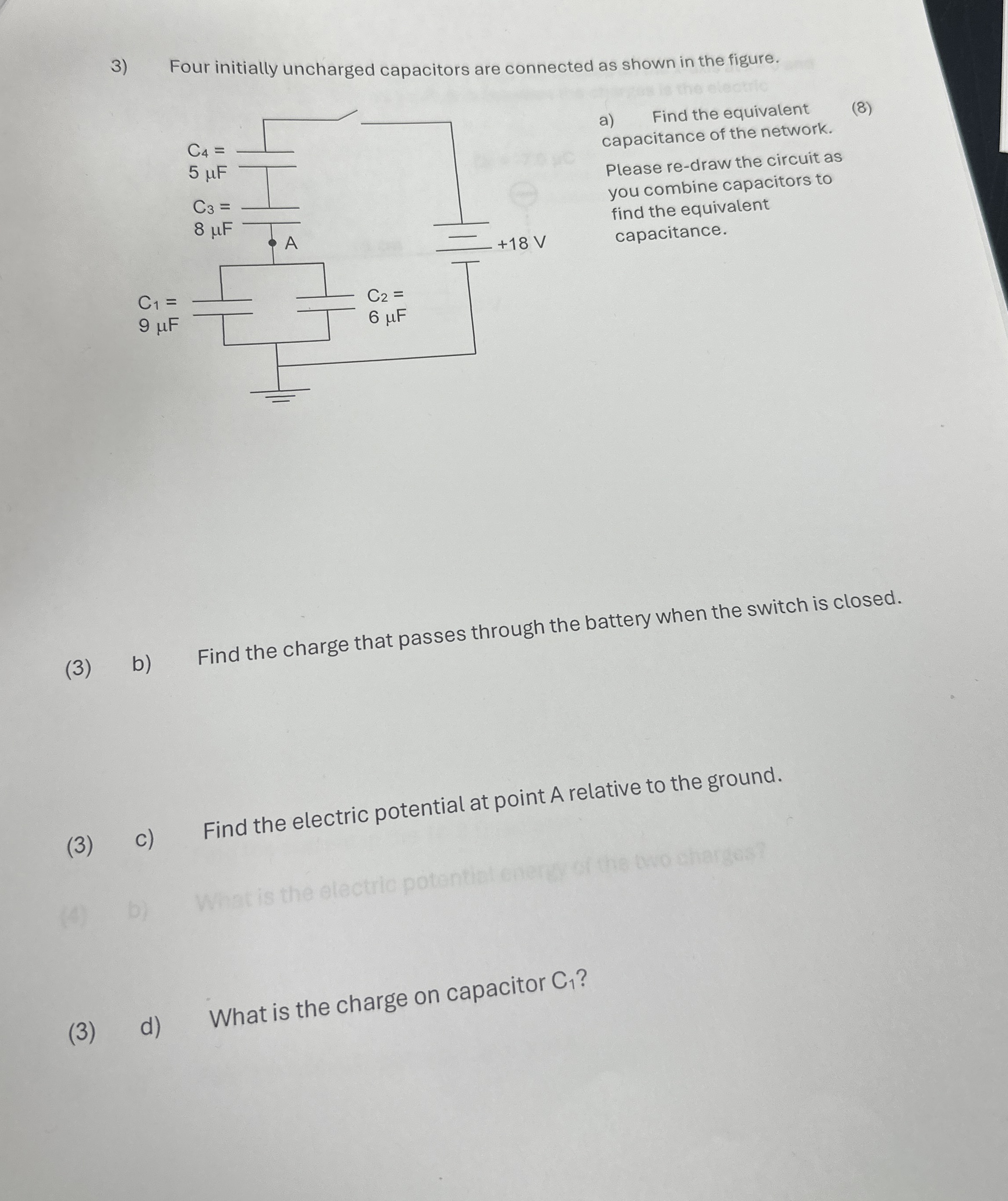 Solved Four initially uncharged capacitors are connected as | Chegg.com