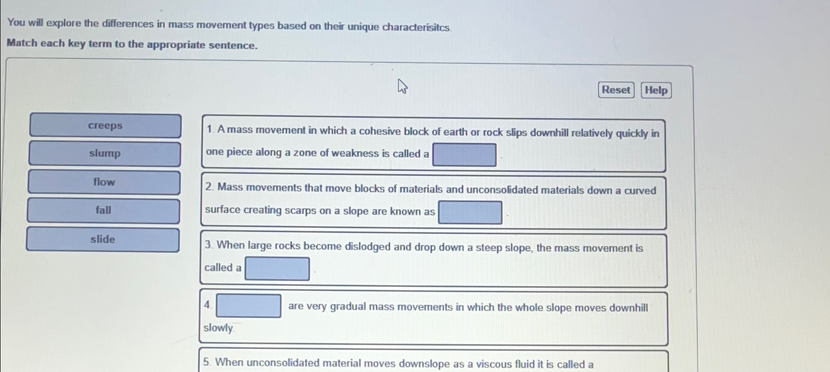Solved You will explore the differences in mass movernent | Chegg.com