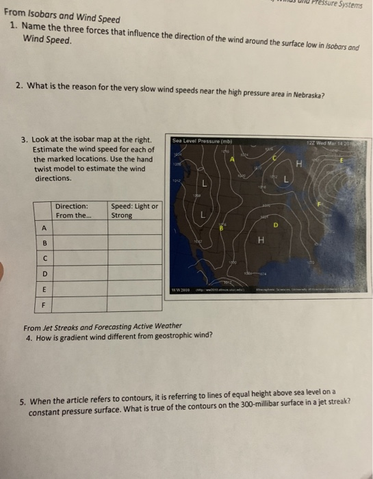 - Pressure Systems From Isobars and Wind Speed 1. | Chegg.com