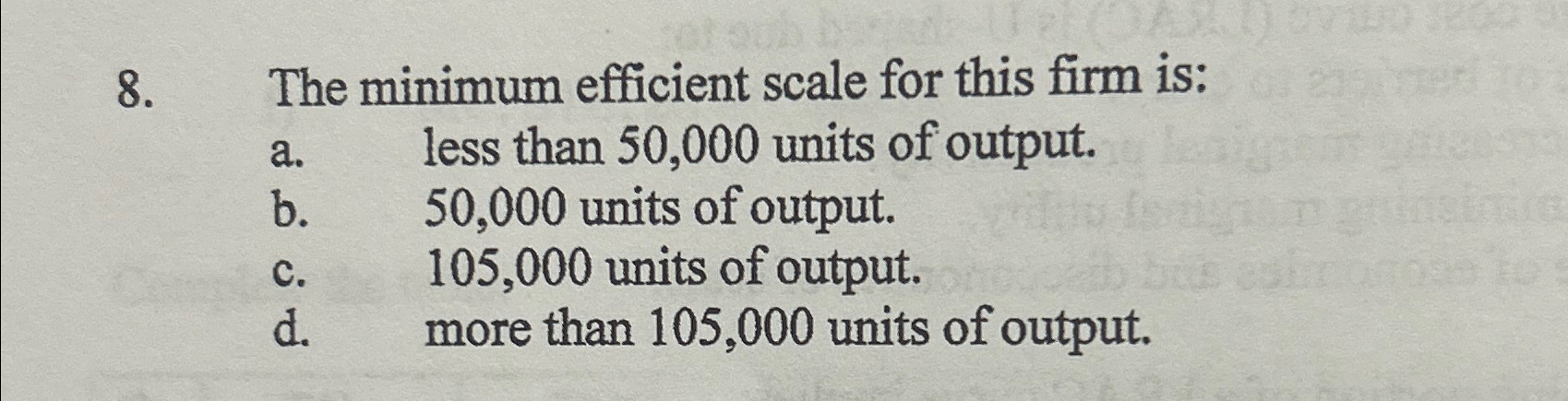 Solved The minimum efficient scale for this firm is:a. ﻿less | Chegg.com