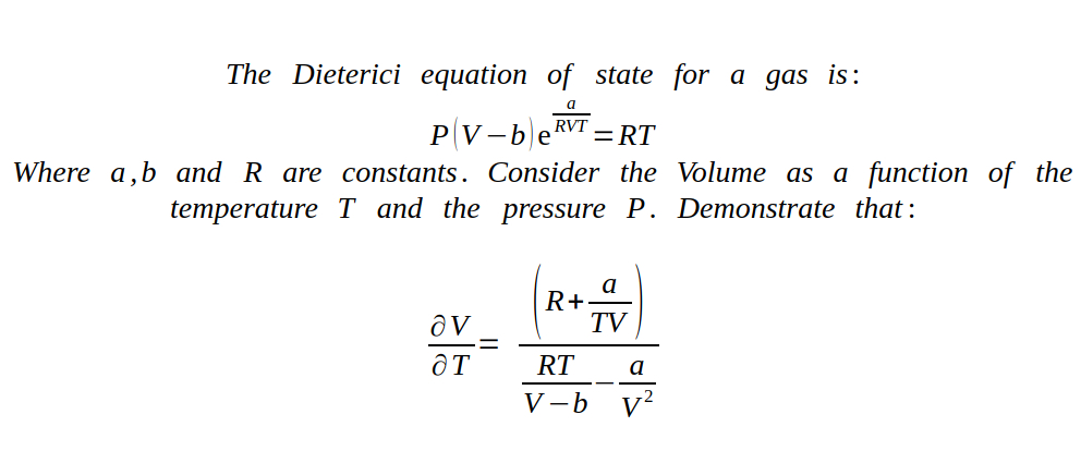 Solved Cómo resolver...The Dieterici equation of state for a | Chegg.com