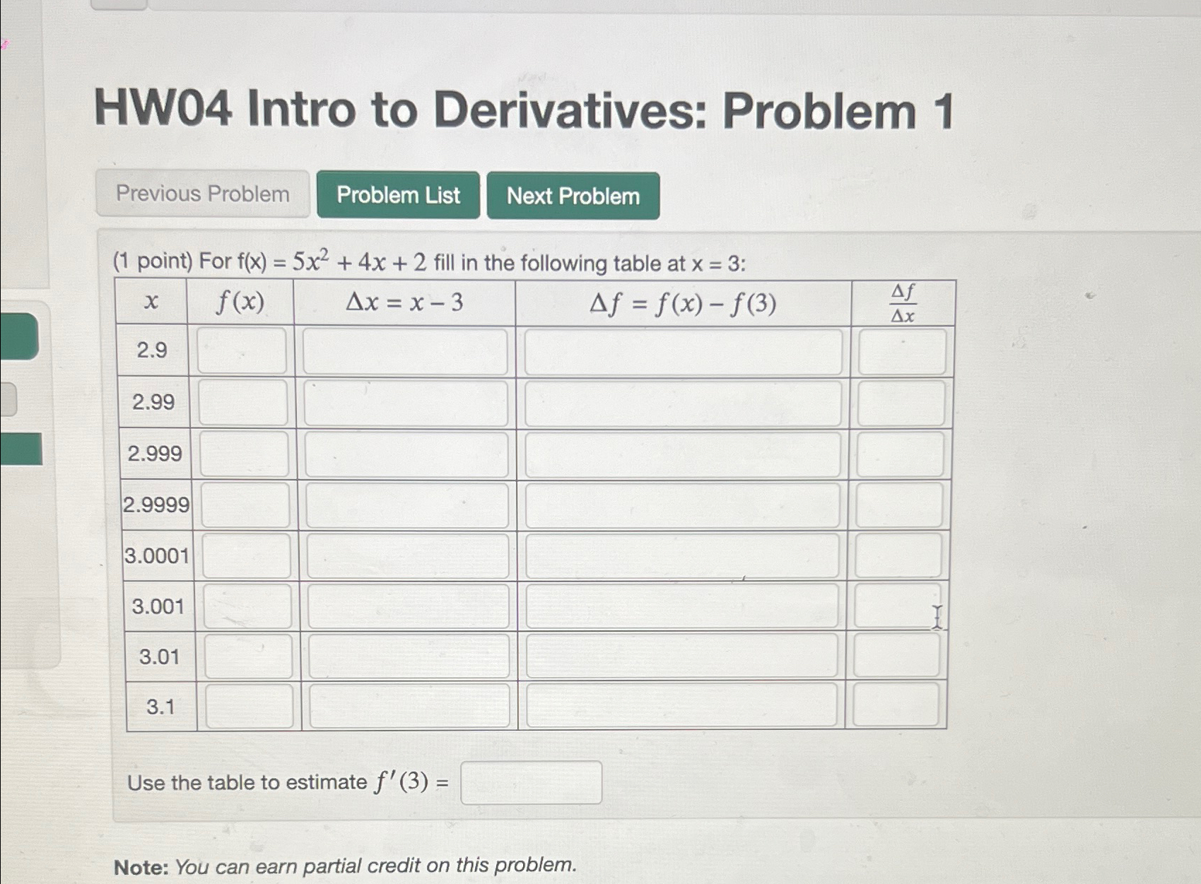 Solved HW04 ﻿Intro to Derivatives: Problem 1(1 ﻿point) ﻿For | Chegg.com