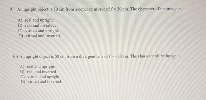 Solved 9) An upright object is 50 cm from a concave mirror | Chegg.com
