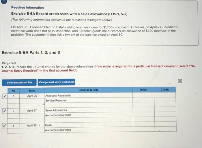 Solved Required information Exercise 5-6A Record credit | Chegg.com