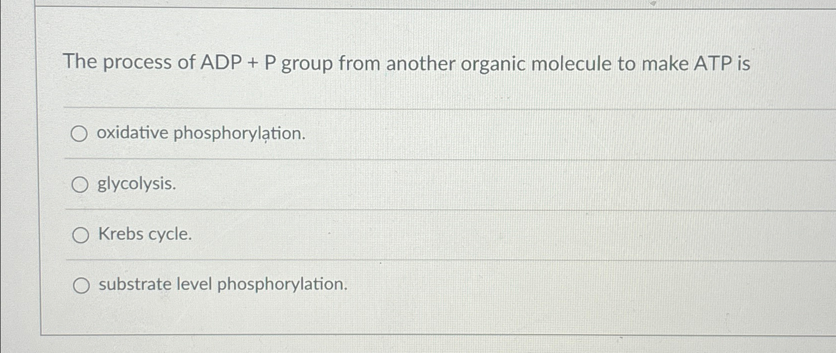 Solved The process of ADP + ﻿P group from another organic | Chegg.com