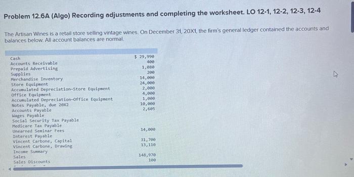 Solved Problem 12.6A (Algo) Recording adjustments and | Chegg.com